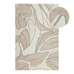 Teppich Wecon Home "Tunia", beige, B:70cm H:10mm L:140cm, Schurwolle, Teppiche, Teppich, handgefertigt, floral, pflegeleicht, Wolle, Wohnzimmer, Schlafzimmer