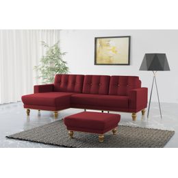 Sit & More Ecksofa SIT & MORE "Orient 5 L-Form", rot, B:279cm H:90cm T:167cm, 100% Polyester, Sofas, Ecksofa, mit Strass-Stein, wahlweise mit Bettfunktion und Bettkasten