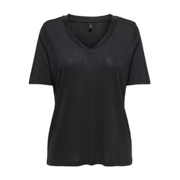 Kurzarmshirt Only "ONLHENRIETTA S/S TOP JRS", Damen, Gr. M, schwarz detail:schwarz rhinestones, Jersey, Obermaterial: 70% Viskose, 30% Polyester, unifarben, regular fit, V-Ausschnitt, Shirts Kurzarmshirt