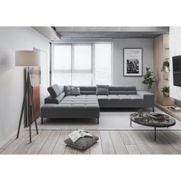 Ecksofa Home Affaire "Ancona New, wahlweise motorische Sitztiefenverstellung, auch in Cord", grau (steel), B:321cm T:216cm, 100% Polyester, Sofas, Ecksofa, feine Steppung, mit Kopfteilverstellung, 3 Zierkissen, L-Form