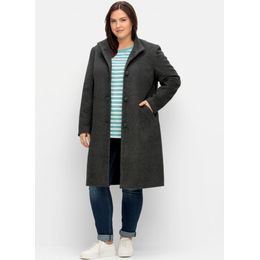 Kurzmantel sheego, Damen, Gr. 58, grau (anthrazit meliert), 97% Polyester, 3% Viskose, unifarben, unifarben mit Farbeinsatz, unifarben mit Farbeins&auml;tzen, M&auml;ntel Kurzmantel