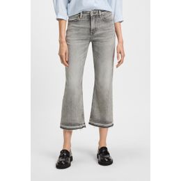 7/8-Jeans BOSS Orange "SOFT KICK FLARE MR Premium Damenmode", Damen, Gr. 26, N-Gr, grau (dunkelgrau 021), Denim/Jeans, Obermaterial: 95% Baumwolle, 4% Elastomultiester, 1% Elasthan, unifarben, 7/8-L&auml;nge, Jeans 7/8-Jeans, Cropped L&auml;nge mit ausgefranster Kante
