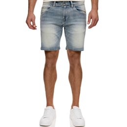 Shorts INDICODE "INMacfly", Herren, Gr. M, N-Gr, blau (festival blau), Web, Obermaterial: 98% Baumwolle, 2% Elasthan, unifarben, regular fit knielang, Hosen Shorts