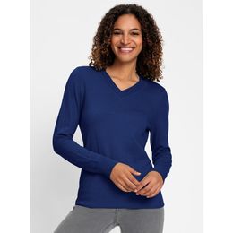 V-Ausschnitt-Pullover Casual Looks "Pullover", Damen, Gr. 36, blau (royalblau), 100% Baumwolle, unifarben, Pullover V-Ausschnitt-Pullover