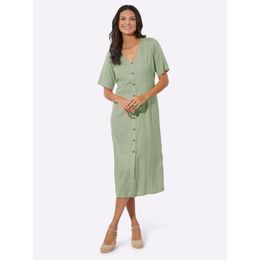 Sommerkleid Classic Basics "Kleid", Damen, Gr. 48, Normalgr&ouml;&szlig;en, gr&uuml;n (eucalyptus), 100% Viskose, unifarben, wadenlang, V-Ausschnitt, Kleider Sommerkleid