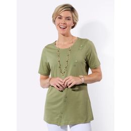 Rundhalsshirt Classic Basics "Longshirt", Damen, Gr. 46, schilf, 100% Baumwolle, unifarben, Rundhals, Shirts Rundhalsshirt