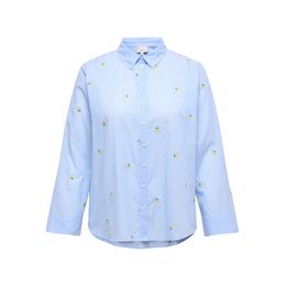 Langarmbluse Only CARMAKOMA "CARNEW LINA GRACE LS EMB SHIRT WVN", Damen, Gr. 48, soft chambray detail:with lemon emb, stripes, Web, Obermaterial: 100% Baumwolle, unifarben, regular fit normal, Blusen Langarmbluse