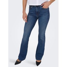 Bootcut-Jeans Only "ONLWAUW HW FLARED DNM TAI540", Damen, Gr. XS (34), L&auml;nge 32, blau (dunkelblau denim), Denim/Jeans, Obermaterial: 83% Baumwolle, 15% Polyester, 2% Elasthan, unifarben, Jeans Bootcut-Jeans