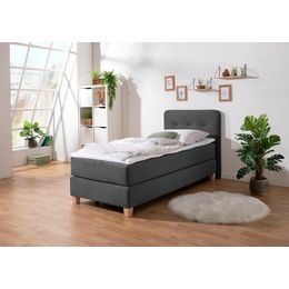 Boxspringbett Home Affaire "Fargo", grau (anthrazit), B:103cm L:207cm, Struktur fein (100% Polyester);Samtstoff (100% Polyester), Komplettbetten, Boxspringbett, inkl. Topper, in 3 Matratzenarten, in Samt- oder Strukturstoff