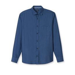Flanellhemd OLYMP, Herren, Gr. L, N-Gr, marine, Flanell, Obermaterial: 100% Baumwolle, 1-Knopf-Manschette, Hemden Flanellhemd, casual, modern fit, Kentkragen, unifarben