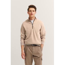Troyer Bugatti "Modern Fit", Herren, Gr. L, 40, beige, Strick, 90% Baumwolle, 5% Polyester, 5% Elasthan, unifarben, normal, ohne Ausschnitt, Rippb&uuml;ndchen, Pullover Troyer, kurzer Rei&szlig;verschluss, Stehkragen
