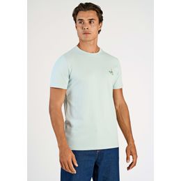 T-Shirt LINDBERGH, Herren, Gr. M, dusty aqua, Single Jersey, Obermaterial: 100% Baumwolle, bestickt, unifarben, relaxed fit h&uuml;ftbedeckend, Rundhals, Shirts T-Shirt, mit Statement-Stickerei auf der Brust