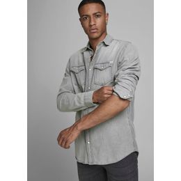 Jack & Jones Jeanshemd JACK & JONES "JJESHERIDAN im Workwear-Stil mit robuster Baumwollqualit&auml;t", Herren, Gr. L, N-Gr, blau (light grau denim), Web, Obermaterial: 100% Baumwolle, schmal, Hemden Jeanshemd, unifarben, modisch, slim fit, Baumwolle, Hemdkragen, Topseller