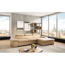 Sit & More Ecksofa SIT & MORE "Valantine L-Form, B: 286 cm", braun (cappuccino), B:286cm H:73cm T:174cm, NaturLEDER;Spannstoff, Sofas, Ecksofa, mit Arm- & Kopfteilverstellung, optional mit Bettfunktion