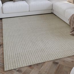 Teppich Wecon Home "Hamptons THIRTY", beige (creme wei&szlig;), B:200cm H:17mm L:300cm, Polyester, Teppiche, Teppich, L&auml;ufer, Kurzflor, Wohnzimmer, Schlafzimmer, elegant, robust, kariert