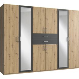Kleiderschrank wimex "Diver Dreht&uuml;renschrank mit Spiegel, 180, 225 o. 270cm breit", grau (artisan eiche, graphit, griffe alu), B:270cm H:207cm T:58cm, Schr&auml;nke, Kleiderschrank, Bestseller Schlafzimmerschrank wahlweise 3 Innenausstattungen