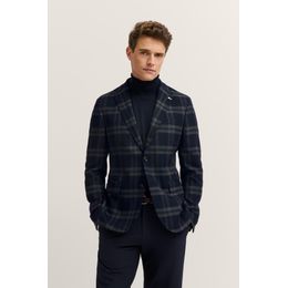 Sakko Bugatti "Modern Fit", Herren, Gr. 54, 390, marine, 64% Polyester, 34% Viskose, 2% Elasthan, Glencheckmuster, normal, Manschette, Sakkos Sakko, mit Stretch-Futter & Glencheck