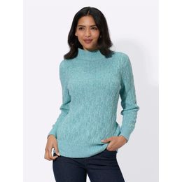 Strickpullover Classic Basics "Langarm-Pullover", Damen, Gr. 46, blau (ozean, meliert), 100% Polyacryl, meliert, Pullover Strickpullover