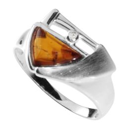 Fingerring OSTSEE-SCHMUCK "- Adeline - Silber 925/000 - Bernstein/Zirk." Gr. 60, silber (silber 925, silberfarben, wei&szlig;), Fingerringe, Damen, 60, Fingerring
