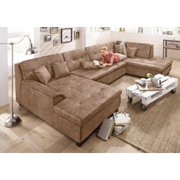 Wohnlandschaft Home Affaire "Bergen zeitlos und elegant, U-Form", braun (caf&eacute;), B:364cm H:83cm T:106cm, Sofas, Wohnlandschaft, wahlweise mit Bettfunktion