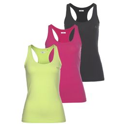 H.I.S. Tanktop H.I.S, Damen, Gr. 34, bunt (schwarz, limette, pink), Obermaterial: 95% Baumwolle, 5% Elasthan, unifarben, Basic, figurumspielend, Rundhals, Tops Tanktop, Softer Feinripp mit elastischer Baumwolle f&uuml;r hohen Tragekomfort, Topseller