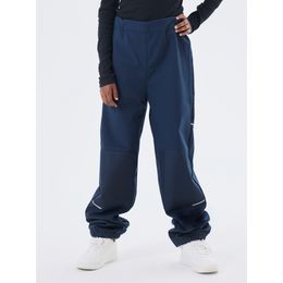Regenhose name it "NKNALFA PANT SOLID NOOS", Jungen, Gr. 140, N-Gr, blau (schwarz sapphire), Softshell, Obermaterial: 96% Polyester, 4% Elasthan, unifarben, regular fit normal, Hosen Regenhose