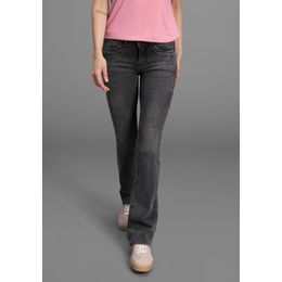 Bootcut-Jeans Arizona "mit Keileins&auml;tzen", Damen, Gr. 76, K + L Gr, grau (grau used), Denim/Jeans, Obermaterial: 76% Baumwolle, 16% Polyester, 7% Viskose, 1% Elasthan, Basic, eng lang, Jeans Bootcut-Jeans, ausgestellte Beinform, niedrige Leibh&ouml;he, elastisches Material, Topseller
