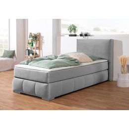 Boxspringbett Home Affaire "Wehma", silber, B:110cm L:213cm, Struktur fein (100% Polyester), Komplettbetten, Boxspringbett, inkl. Topper in 3 verschiedenen Matratzen, auch in Samtstoff