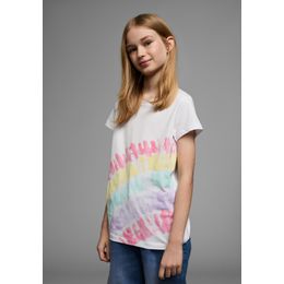T-Shirt Kidsworld "Shirt mit Regenbogen-Print", M&auml;dchen, Gr. 152/158, wei&szlig;, Single Jersey, Obermaterial: 100% Baumwolle, bedruckt, Basic h&uuml;ftlang, Rundhals, abgesteppte Kante, Shirts T-Shirt, Kurzarm, h&uuml;ftlang geschnitten, bedruckt, Rundhals-Ausschnitt, Topseller