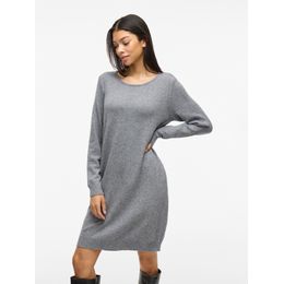 Strickkleid Vila "VIRIL L/S KNIT DRESS - NOOS", Damen, Gr. S, N-Gr, grau (medium grau melange), Feinstrick, Obermaterial: 50% Viskose, 27% Nylon, 23% Polyester, meliert, regular fit kniefrei, Rundhals, Rippstrickb&uuml;ndchen, Kleider Strickkleid