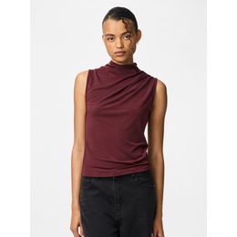 Stehkragenshirt Pieces "PCMADISON SL DRAPED TOP NOOS BC", Damen, Gr. S, lila (tawny port), Jersey, Obermaterial: 95% Polyester, 5% Elasthan, unifarben, slim fit normal, hoch geschlossener Ausschnitt, Shirts Stehkragenshirt, Materialmix, slim fit