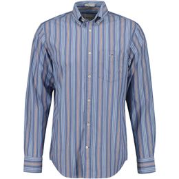 Langarmhemd Gant "REG POPLIN STRIPE SHIRT", Herren, Gr. S, N-Gr, blau (vintage blau), Web, Obermaterial: 100% Baumwolle, 2-Knopf-Manschette, Hemden Langarmhemd