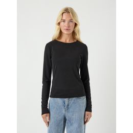 Langarmshirt Y.A.S "YASPALOMA LS TOP NOOS", Damen, Gr. XL, schwarz, Jersey, Obermaterial: 67% Viskose, 30% Polyester, 3% Elasthan, unifarben, slim fit normal, Rundhals, Shirts Langarmshirt
