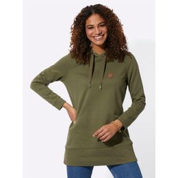 Longsweatshirt Casual Looks, Damen, Gr. 48, gr&uuml;n (oliv), 100% Baumwolle, unifarben, Sweatshirts Longsweatshirt