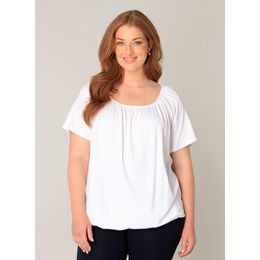 Ballonshirt Base Level Curvy "Yoni", Damen, Gr. 46, wei&szlig;, Single Jersey, Obermaterial: 94% Viskose, 6% Elasthan, unifarben, figurumspielend h&uuml;ftlang, Rundhals, abgesteppt, Shirts Ballonshirt, mit gerafftem Rundhalsausschnitt