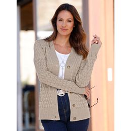 Strickjacke Inspirationen, Damen, Gr. 48, beige (sesam, meliert), 50% Viskose, 28% Polyester, 22% Polyamid, meliert, Strickjacken Strickjacke
