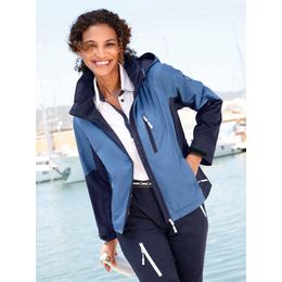 Funktionsjacke Casual Looks, Damen, Gr. 52, blau (mittelblau, marine), 100% Polyester, Kragen:100% Polyester, gemustert, mehrfarbig, Jacken Funktionsjacke
