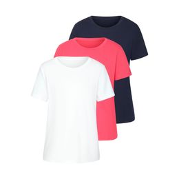 Beach Time T-Shirt BEACHTIME "mit modischem Schlitz am Saum", Damen, Gr. 40/42, orange (creme, koralle, navy), Single Jersey, Obermaterial: 100% Baumwolle, unifarben, Basic, figurumspielend, Rundhals, Shirts T-Shirt, aus hochwertiger Baumwoll-Qualit&auml;t, Topseller