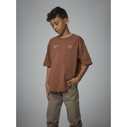 T-Shirt name it "NKMOAKLEY SS NREG TOP BF", Jungen, Gr. 122/128, braun (carob braun), Jersey, Obermaterial: 100% Baumwolle, bedruckt, regular fit normal, Rundhals, Shirts T-Shirt