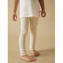 Leggings LIL' ATELIER "NMFGAGO SLIM LEGGING LIL NOOS", M&auml;dchen, Gr. 110, N-Gr, coconut milk aop:small flower, Jersey, Obermaterial: 57% Baumwolle, 38% Lyocell, 5% Elasthan, bedruckt, slim fit lang, Hosen Leggings, weiche Jersey Rippqualit&auml;t