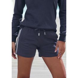 H.I.S. Shorts H.I.S, Damen, Gr. 44/46, N-Gr, blau (marine), Interlock, Obermaterial: 60% Baumwolle, 40% Polyester, unifarben, Basic, bequem kurz, Hosen Shorts, mit seitlichen Streifen, Loungewear, Topseller