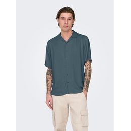Only & Sons Kurzarmhemd ONLY & SONS "ONSDASH LIFE REG VISC RES SS SHIRT", Herren, Gr. S, N-Gr, grau (stormy weather), Web, Obermaterial: 100% Viskose, unifarben, regular fit, Hemden Kurzarmhemd