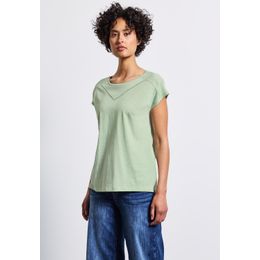 Shirttop Street One, Damen, Gr. 34, gr&uuml;n (soft jade gr&uuml;n), Jersey, Obermaterial: 50% Baumwolle, 50% Modal, unifarben, regular fit taillenbedeckt, Rundhals, Tops Shirttop, mit Deko-Tape