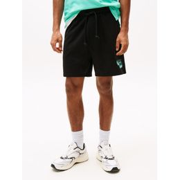 Sweatshorts Tommy Jeans "TJM RLX STACK LOGO SWEATSHRT EXT", Herren, Gr. 3XL, N-Gr, schwarz, Web, Obermaterial: 100% Baumwolle, unifarben, normal kurz, Hosen Sweatshorts, Mit Kordelzug