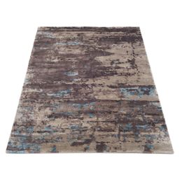 Teppich Musterring "ANGELES PILANO", blau (braun, beige, blau), B:200cm H:10mm L:300cm, Viskose, Teppiche, Teppich, exlcusive Musterring DELUXE COLLECTION, Bambus-Viskose feine Kn&uuml;pfung