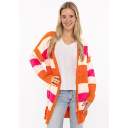 Strickjacke Zwillingsherz "Streifen", Damen, Gr. S/M, orange, Strick, Obermaterial: 50% Viskose, 28% Polyacryl, 22% Polyamid, Po-bedeckend, ohne Ausschnitt, Strickjacken Strickjacke, mit Blockstreifen