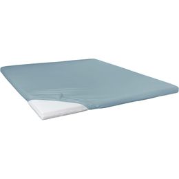 Spannbettlaken Primera "Elasthan-Feinjersey Topper", blau (aquamarin), 1 Stk., Jersey-Elasthan, 90-100x200 10cm, Jersey-Elasthan, Obermaterial: 95% Baumwolle, 5% Elasthan, Bettlaken, Spannbettlaken, Aus 95% gek&auml;mmter Baumwolle und 5% Elastan