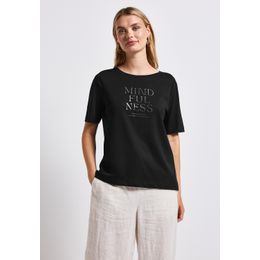 T-Shirt Street One, Damen, Gr. 36, schwarz, Jersey, Obermaterial: 50% Baumwolle, 50% Modal, bedruckt, regular fit taillenbedeckt, Rundhals, gerader Abschluss, Shirts T-Shirt, mit Schriftzug