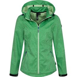 Softshelljacke LPO "SHELBY PEAK II", Damen, Gr. 36/38 (M), gr&uuml;n, 96% Polyester; 4% Elasthan, tailliert, gerader Abschluss mit Klettverschl&uuml;ssen, Jacken Softshelljacke, leichte Softshelljacke mit All-Over-Print und abnehmbarer Kapuze