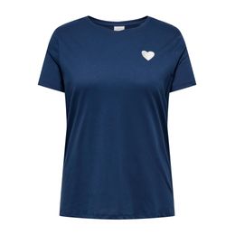 Kurzarmshirt Only CARMAKOMA "CARNINNA LIFE S/S O-NECK REG TEE JRS BS", Damen, Gr. M, naval academy detail:heart embroidery, Jersey, Obermaterial: 100% Baumwolle, bedruckt, Rundhals, Shirts Kurzarmshirt